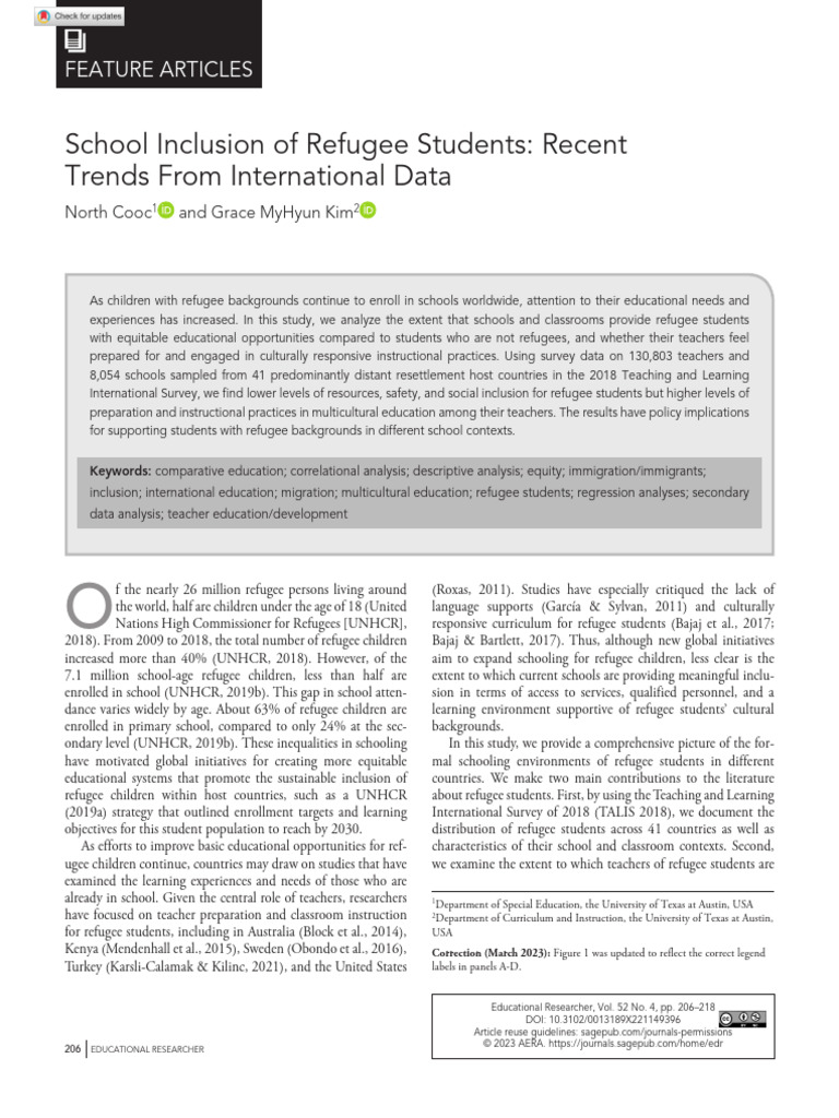 School Inclusion Trends for Refugee Students | PDF | Refugee | Sampling ...