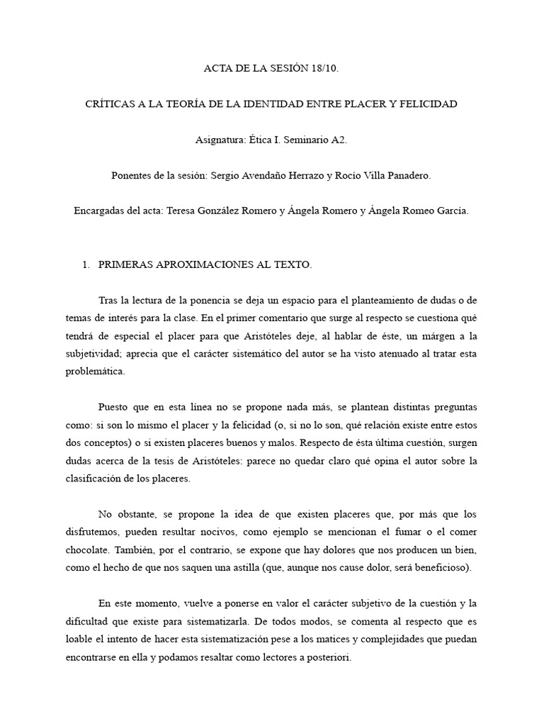 Críticas a Placer y Felicidad | PDF | Placer | Aristóteles