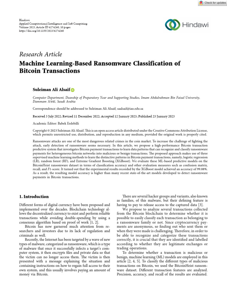Applied Computational Intelligence and Soft Computing - 2023 - Alsaif - Machine Learning Based ...
