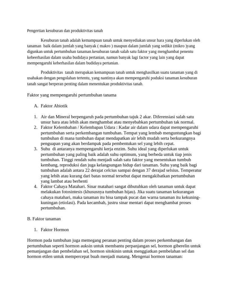 Pengertian Kesuburan Dan Produktivitas Tanah | PDF