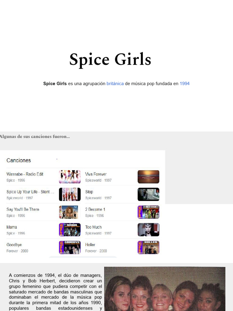 Spice Girls - Presentación Música | PDF | Grabación de sonido