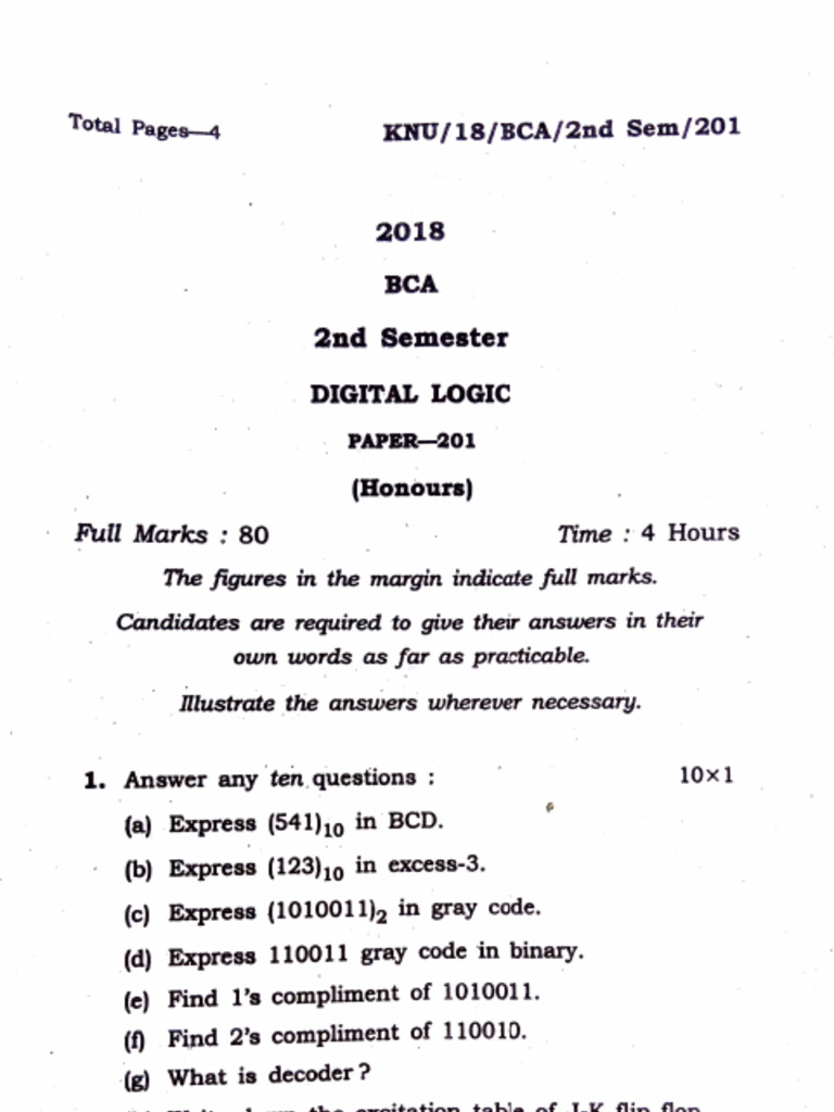2018 BCAHC201 Digital Logic | PDF