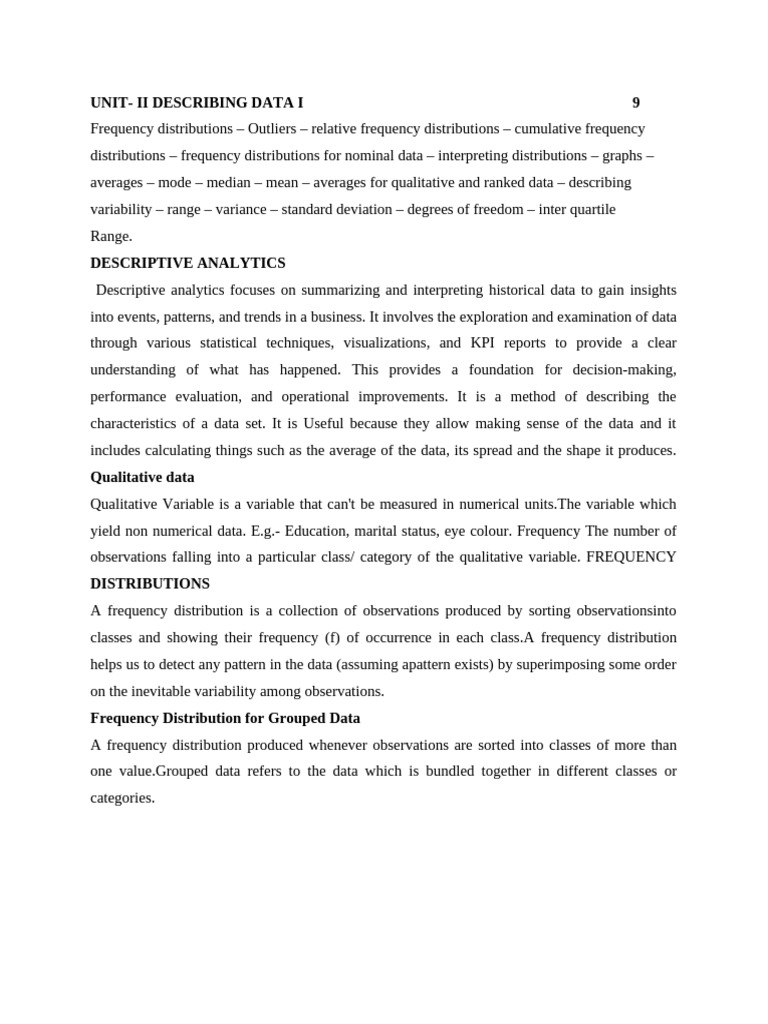 UNIT- II DESCRIBING DATA I | PDF | Histogram | Mode (Statistics)