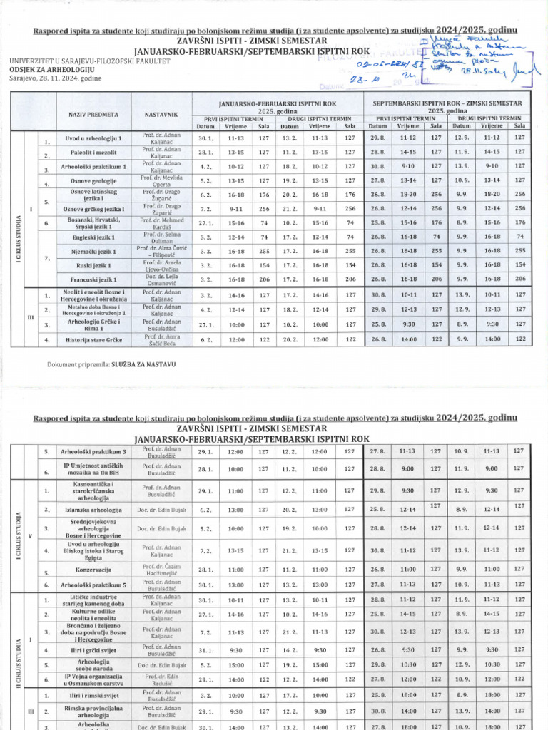 Arh Ispitni Rokovi Za Zimski Semestar ST 24-25 14 | PDF