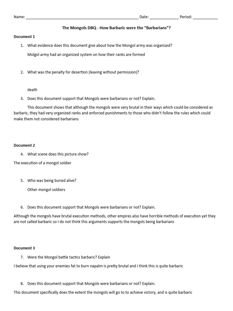 The_Mongols_DBQ_Questions | PDF | Mongol Empire | Capital Punishment
