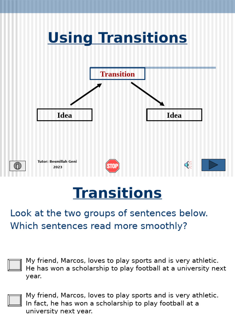 Using_Transition_Words_PowerPoint | PDF | Sentence (Linguistics) | Comma