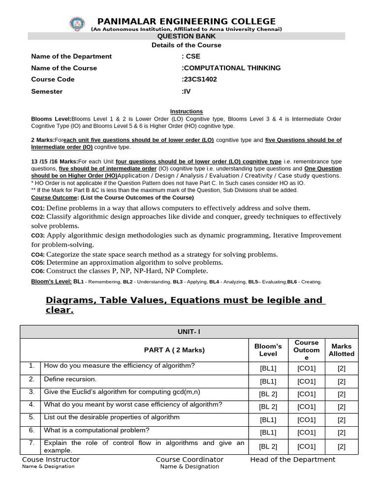 Final QuestionBankFormat-2024-25-COMPUTATION THINKING 05.12.24 | PDF | Computational Complexity ...
