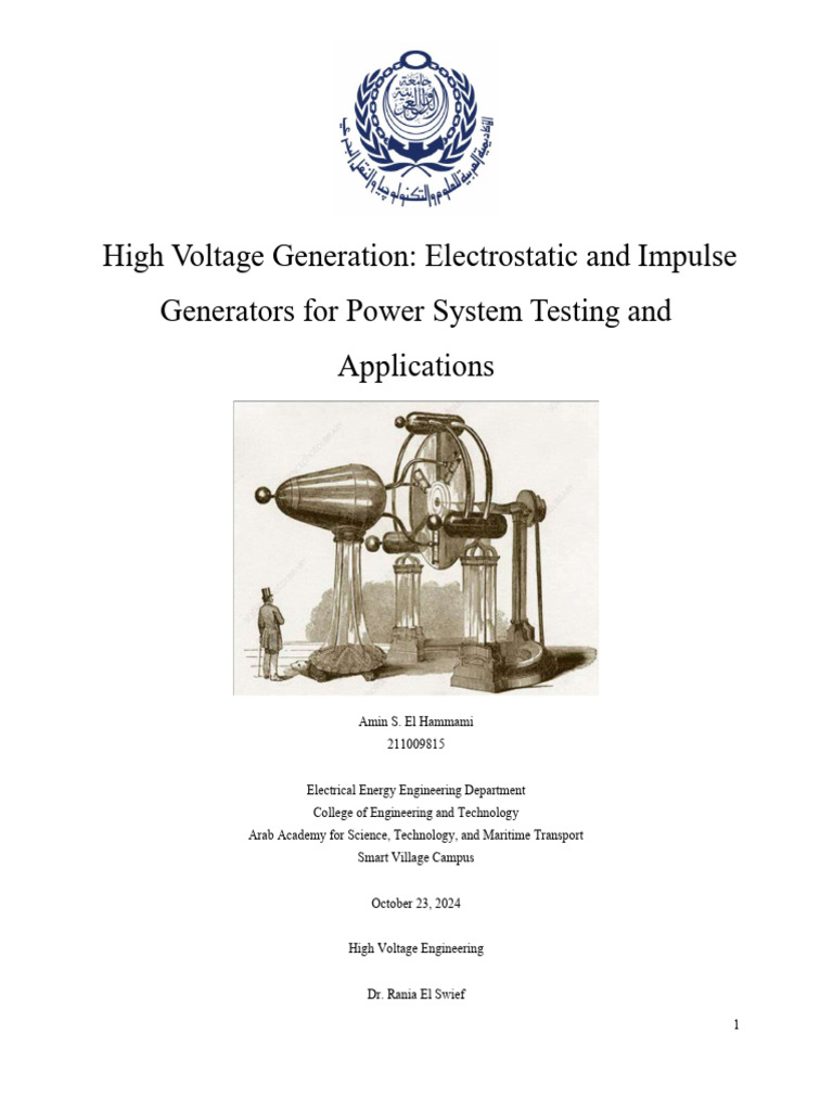 High Voltage Generation Electrostatic and Impulse Generators For Power ...