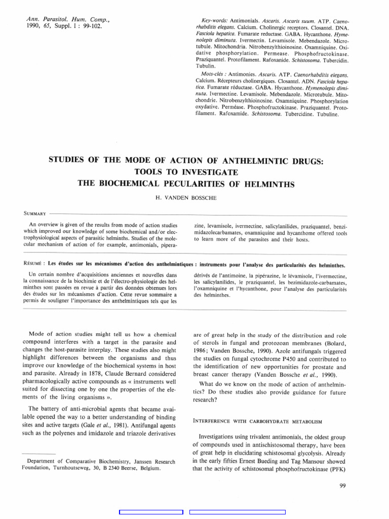 Anthelmintic Drug Action Mechanisms | PDF | Mitochondrion | Acetylcholine