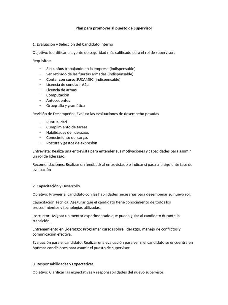 Plan para Promover Al Puesto de Supervisor | PDF | Liderazgo