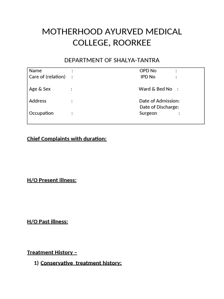 Final UG Case Sheet Shalya Tantra | PDF