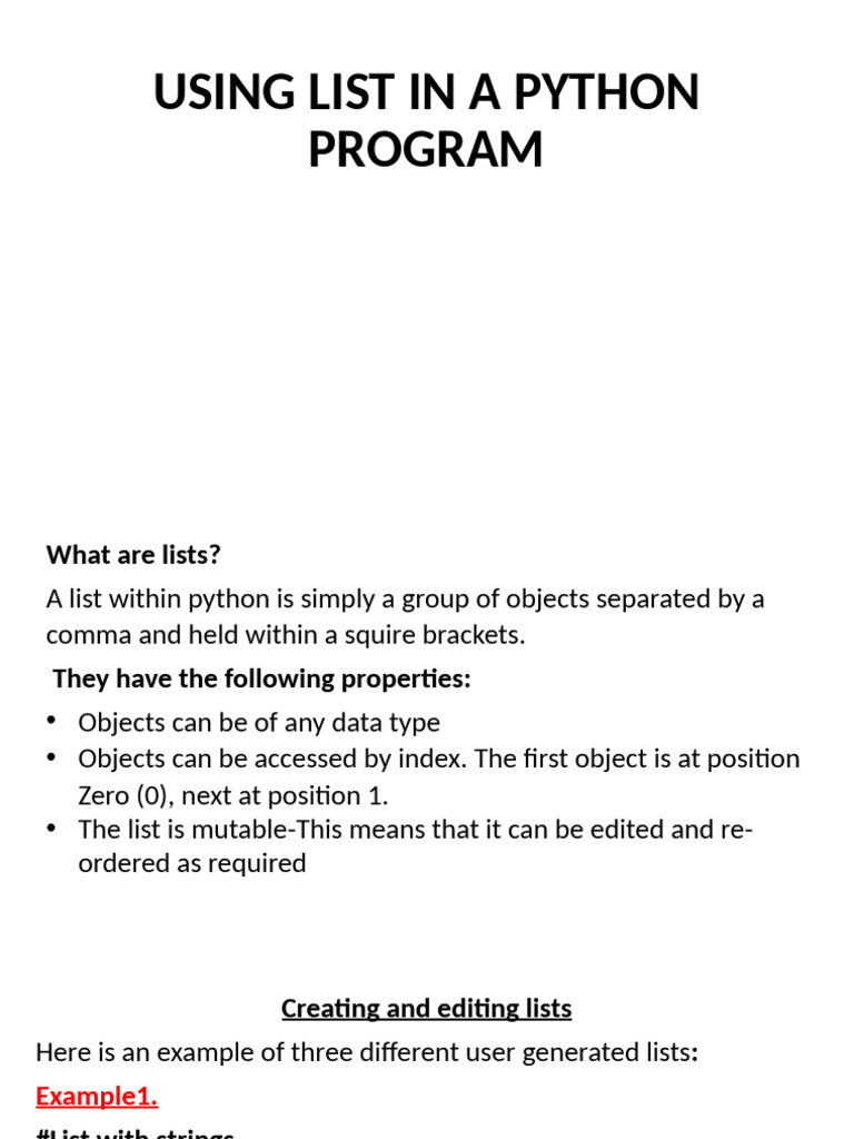 Using List in A Python Program | PDF