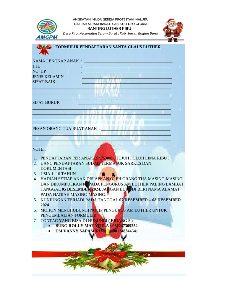 Formulir Pendaftaran Santa Claus | PDF