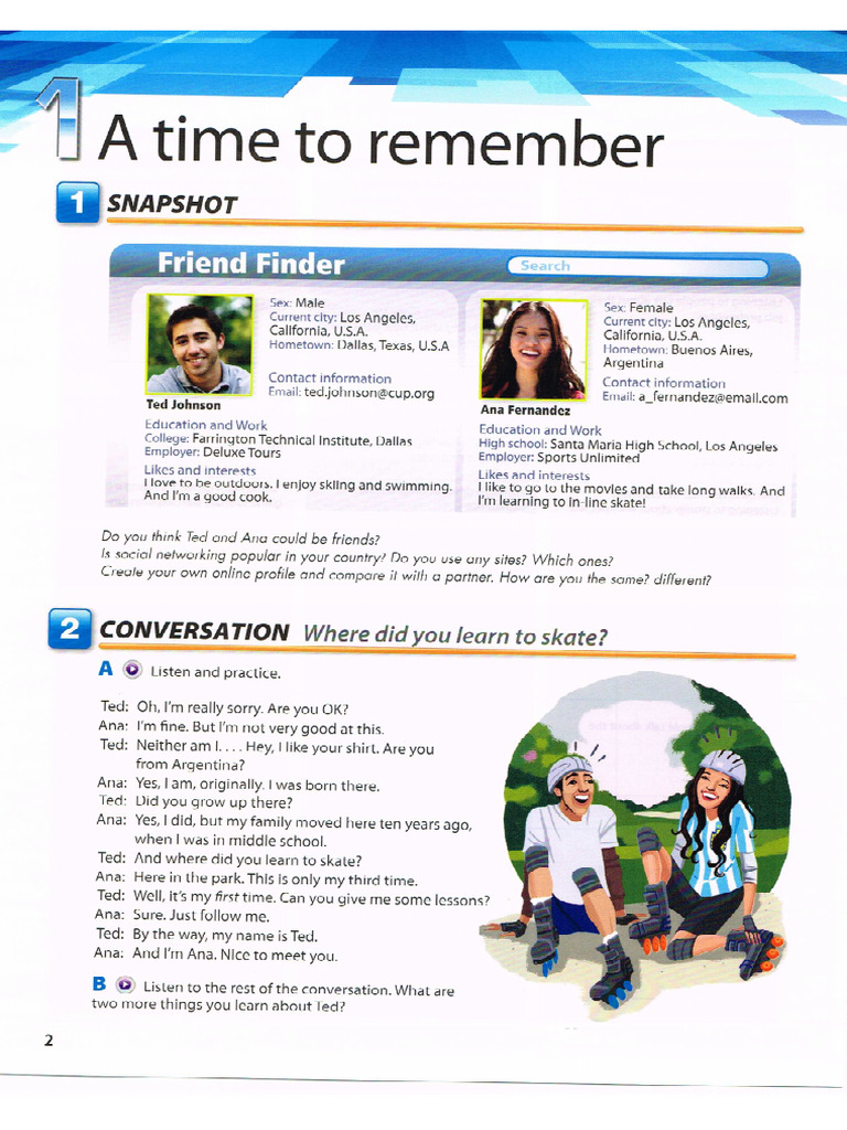 Interchange 4th Edition - Student's Book 2 - Unit 01 | PDF