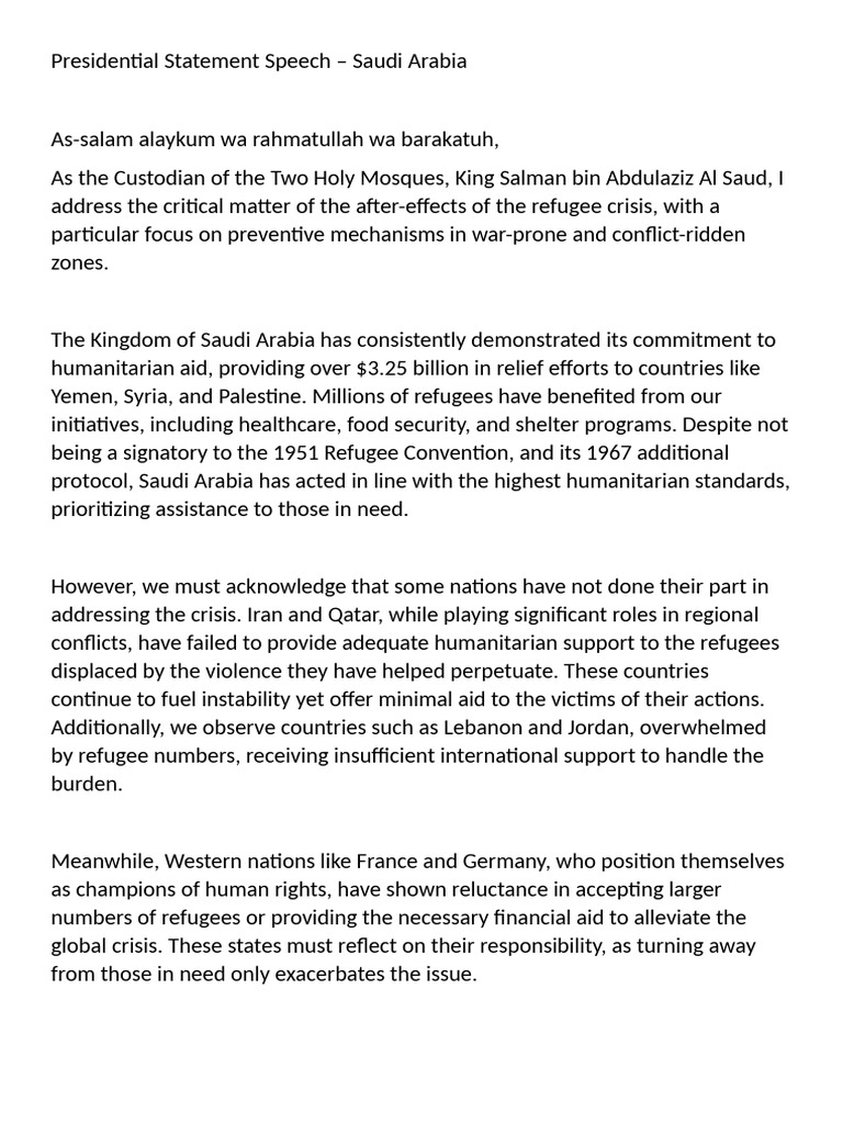 Saudi Arabian Presidential Statement | PDF