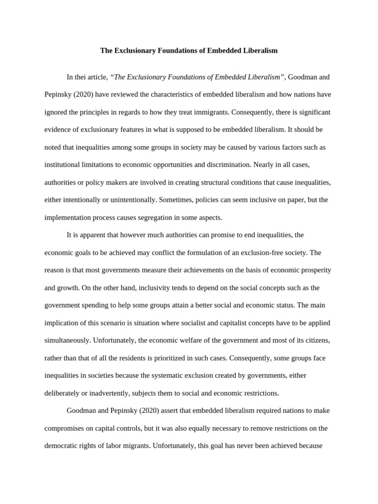 The Exclusionary Foundations of Embedded Liberalism | PDF | Immigration ...