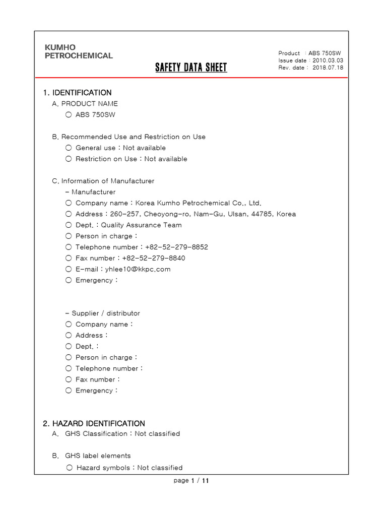 ABS 750SW Safety Data Sheet | PDF | Toxicity | Firefighting