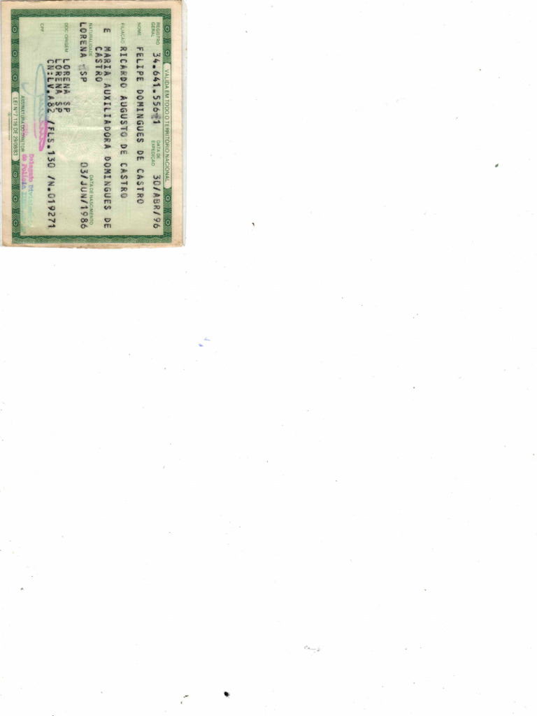 RG MODELO DE SAO PAULO 1996 | PDF