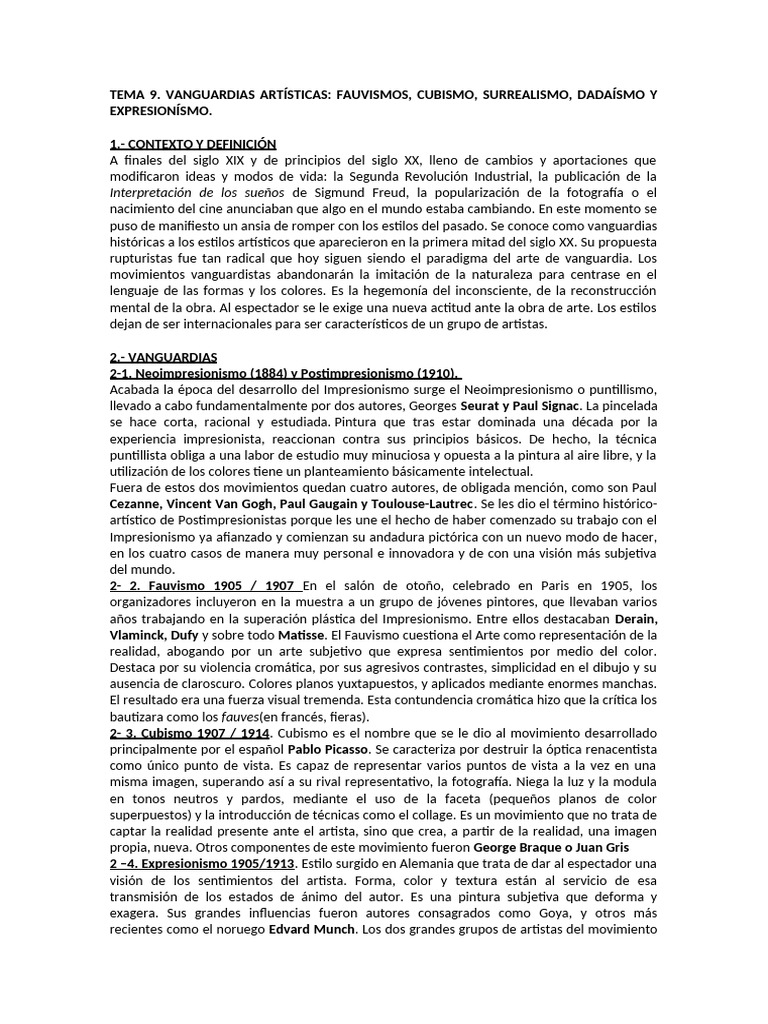 Tema 9 Vanguardias. | PDF | Vanguardia | Modernidad