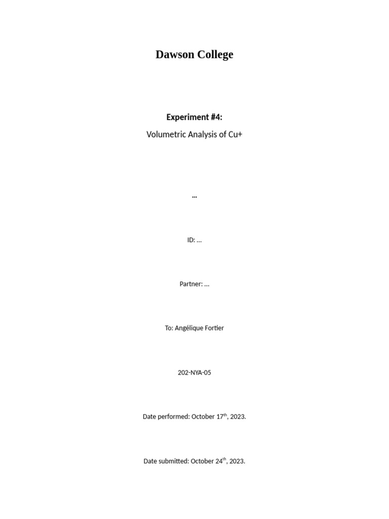Volumetric Analysis of Cu+ Titration Results | PDF | Titration | Chemistry