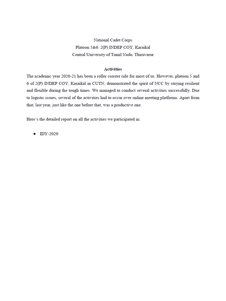 NCC Activities 02102021 | PDF