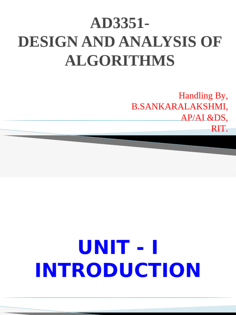 Ad3351 Daa Unit I | PDF | Mathematics | Algorithms