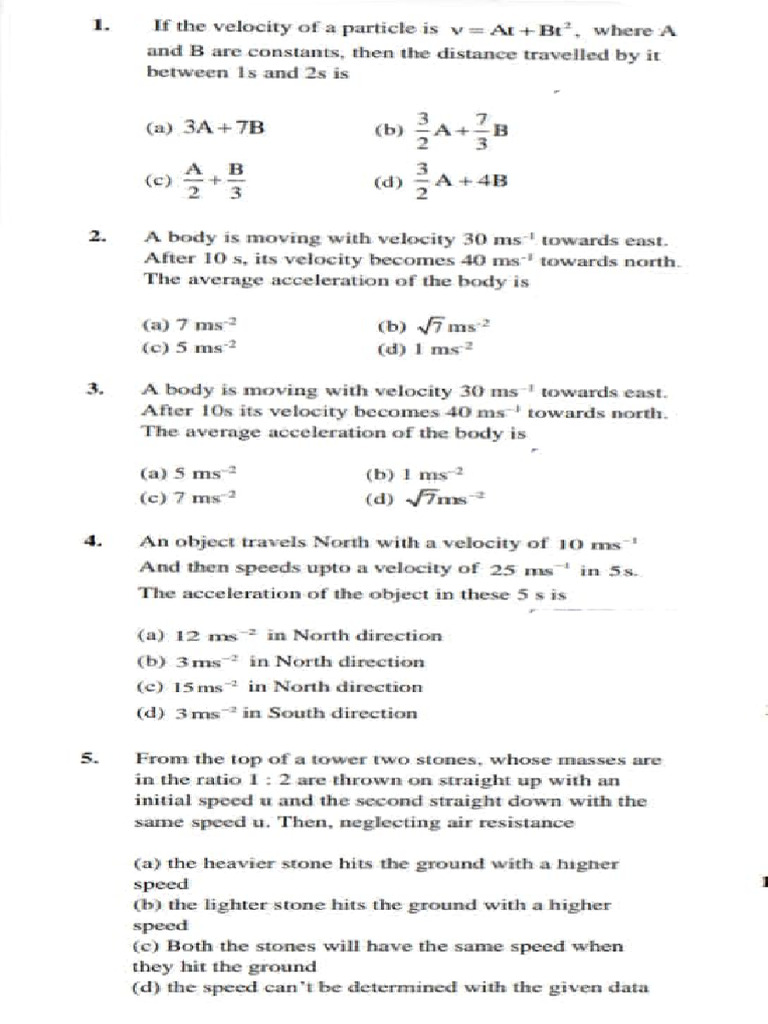 Assignment of Motion in Straight Line | PDF | Acceleration | Velocity