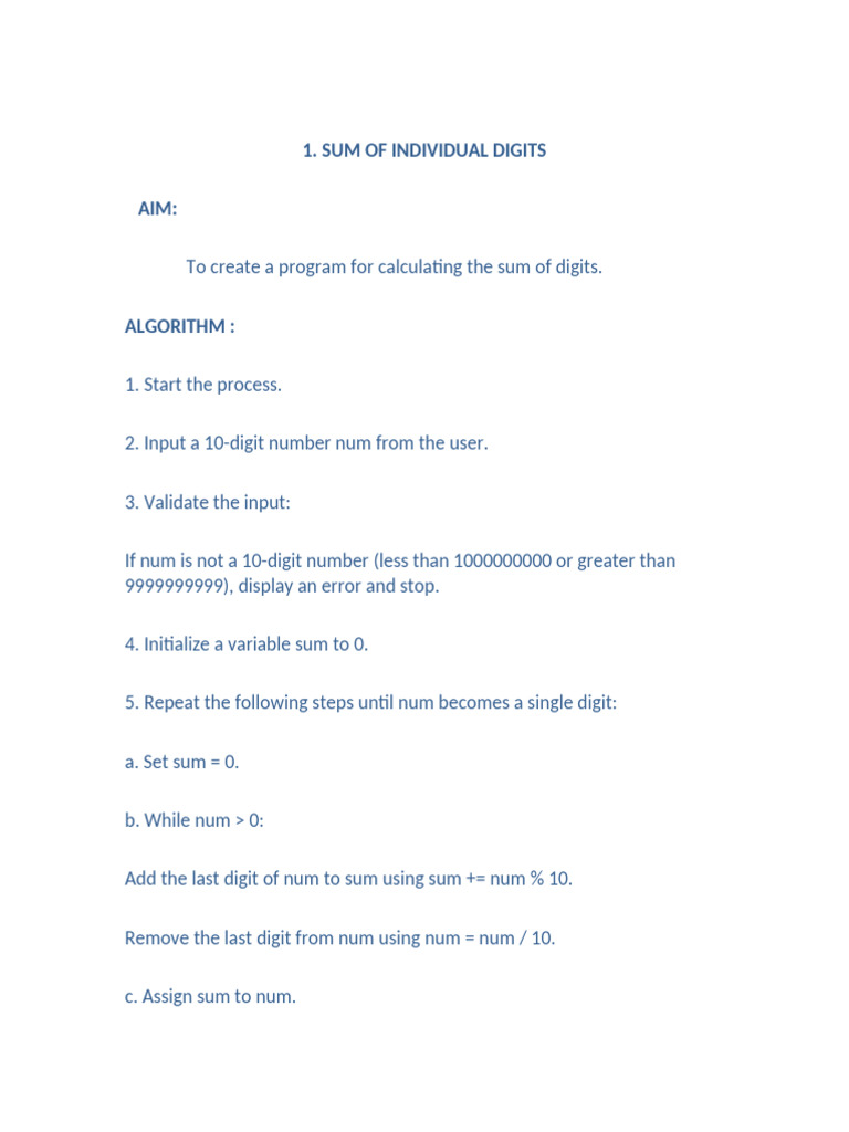 1. SUM OF INDIVIDUAL DIGITS | PDF | Computer Programming | Computing
