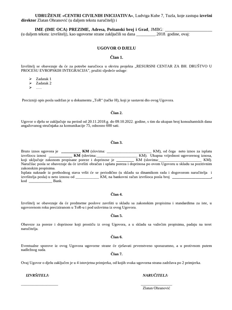 Nacrt Ugovora o Djelu | PDF