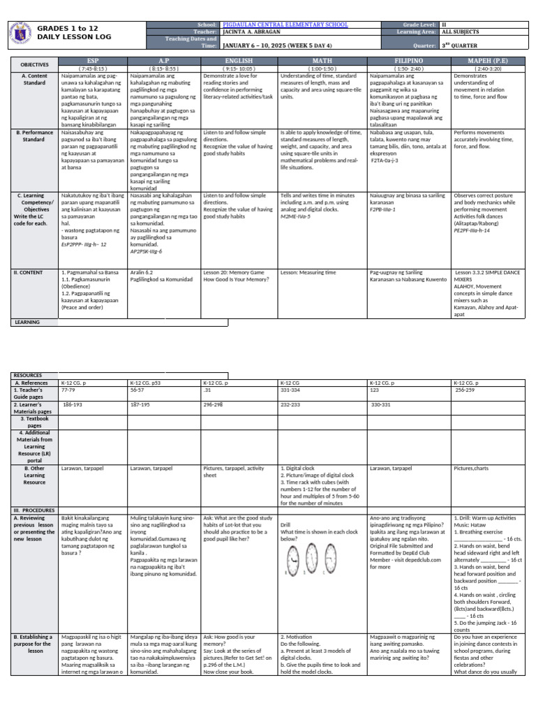 DLL_ALL SUBJECTS 2_Q3_W5_D4 (1) | PDF