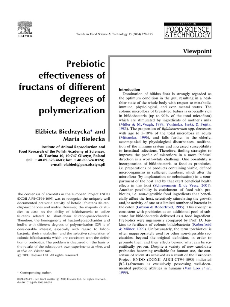 Fructans' Prebiotic Effects on Bifidobacteria | PDF | Biology