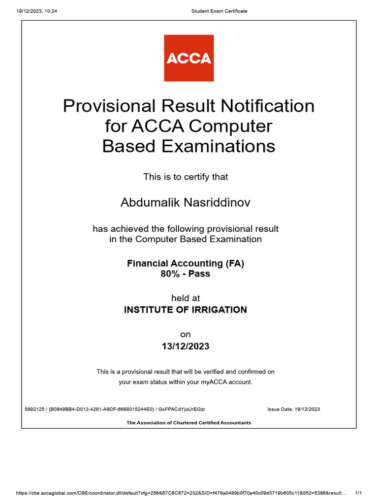 ACCA Certificate | PDF