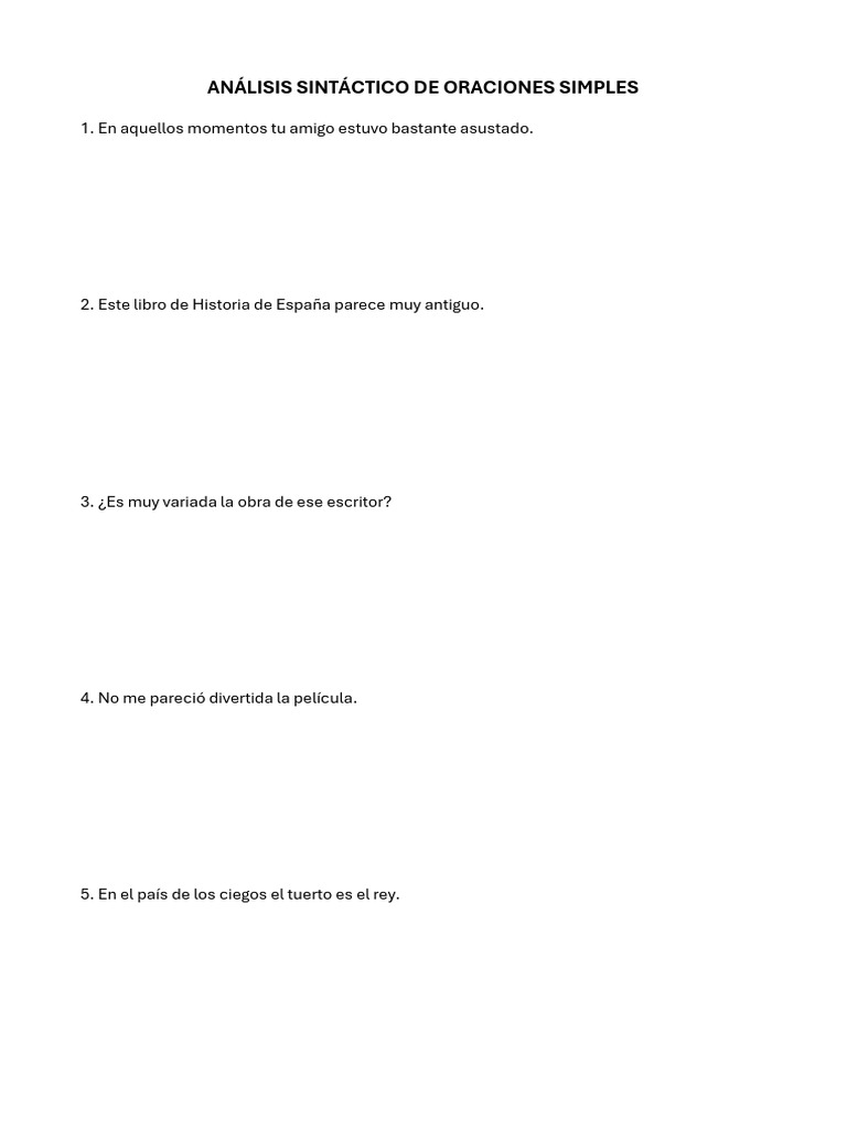 Anã Lisis Sintã Ctico de Oraciones Simples. Actividades. | PDF