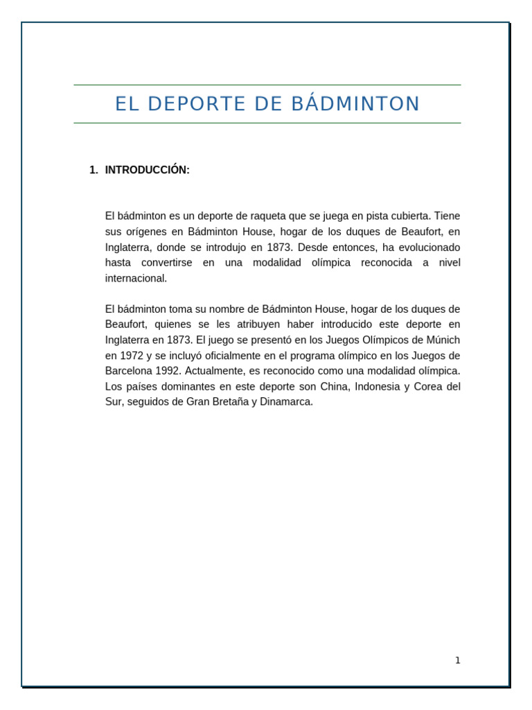Historia y Reglas del Bádminton | PDF | Deportes