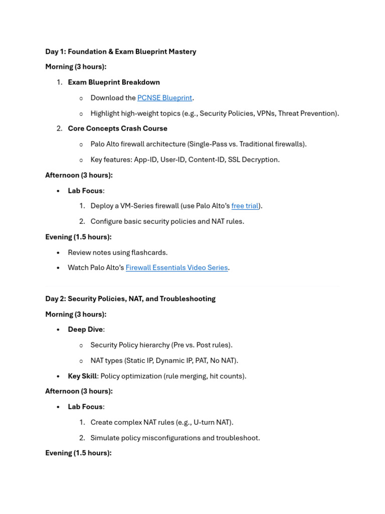 PCNSE Study Plan | PDF | Virtual Private Network | Firewall (Computing)