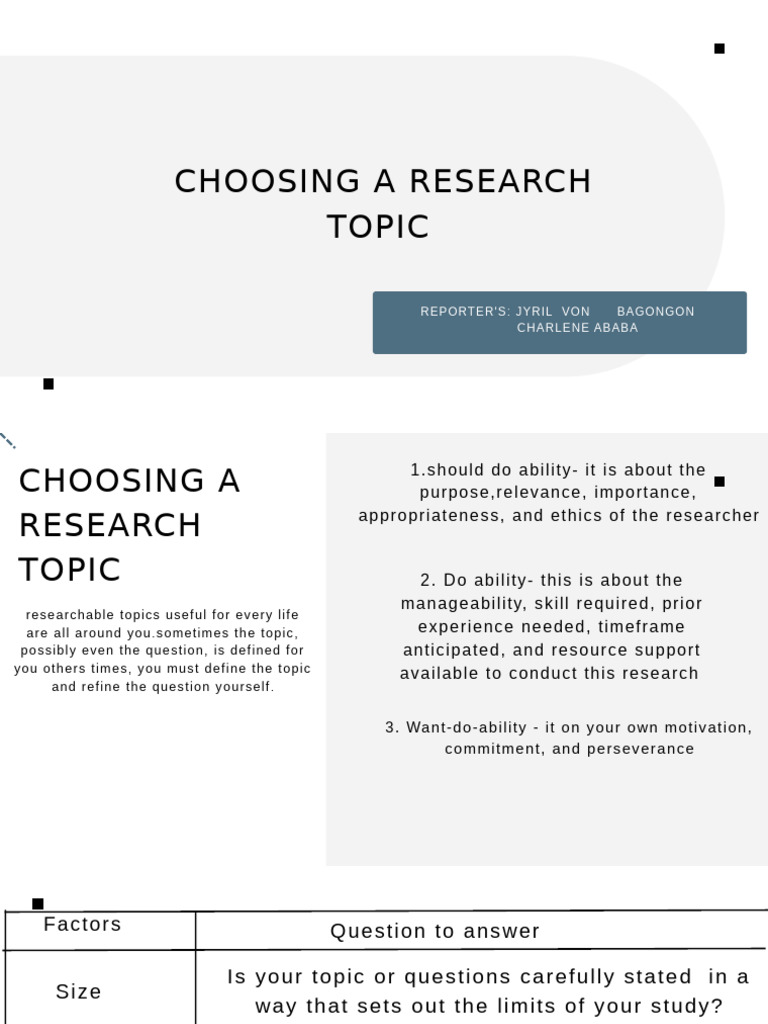 Choosing a Research Topic | PDF
