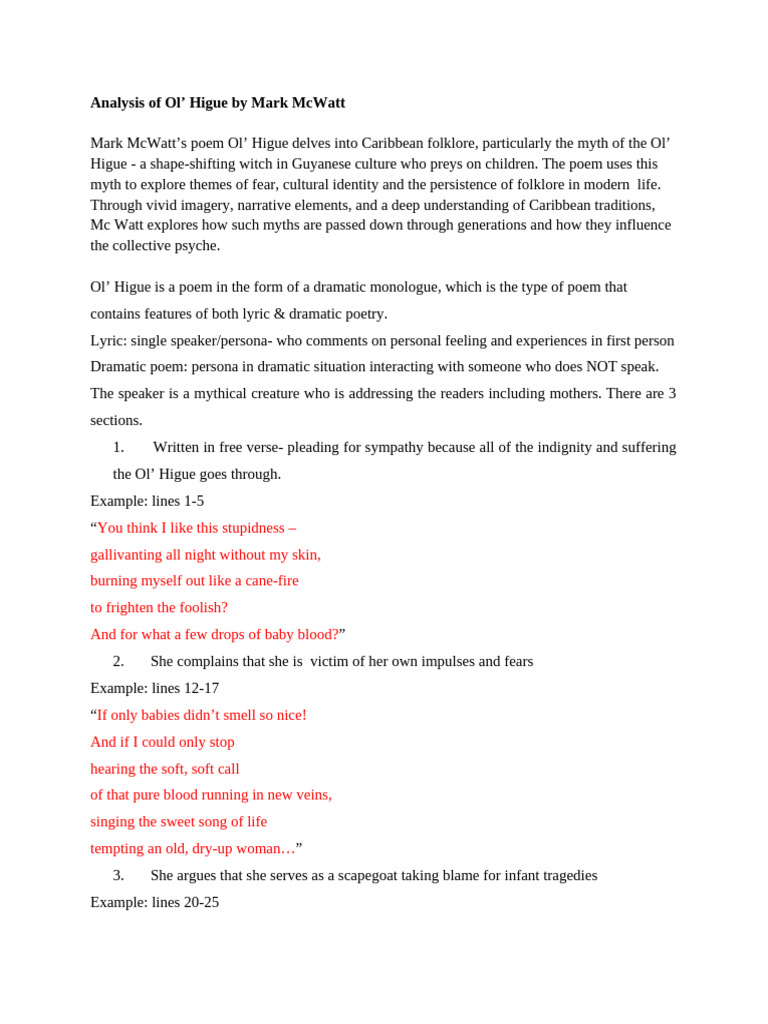 Themes in Mark McWatt's Ol' Higue | PDF | Poetry