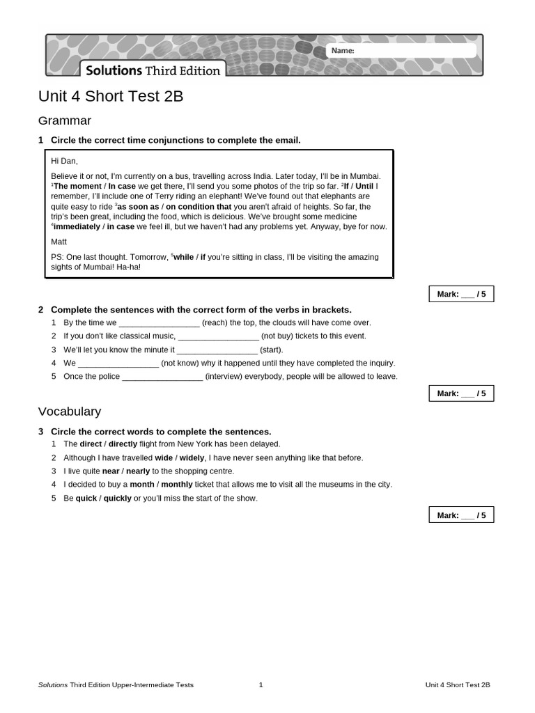 Sol3e Uppint U4 Short Test 2b | PDF | Language Mechanics | Syntax