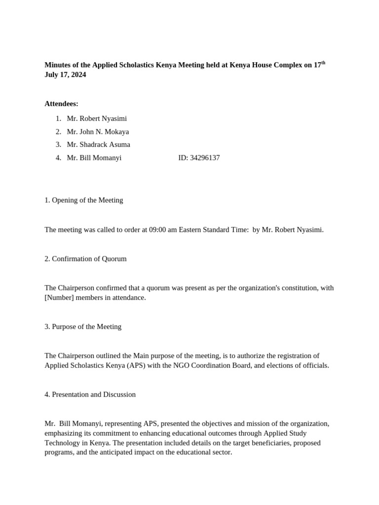 Meeting Minutes: APS Registration Approval | PDF