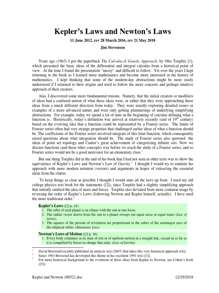 Keplers-and-Newtons-Laws-180521 Firsthand | PDF | Force | Mathematics