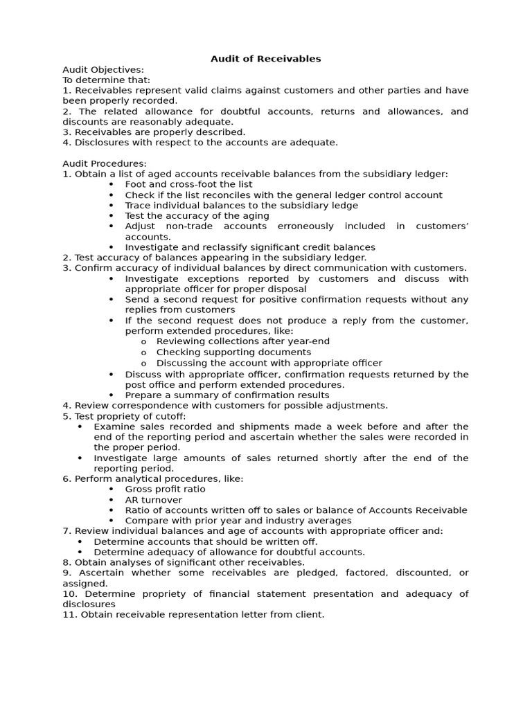 Audit of Receivables | PDF | Bad Debt | Debits And Credits
