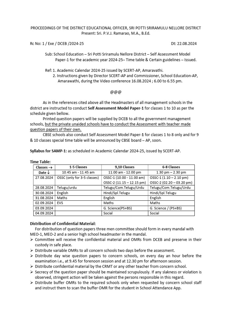 Procds of DEO On SAMP-1 - Aug - 24 | PDF | Learning