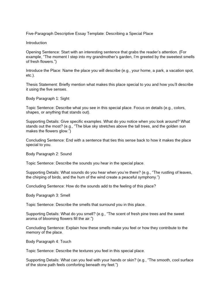 Writing Descriptive Essay Template | PDF | Taste | Senses