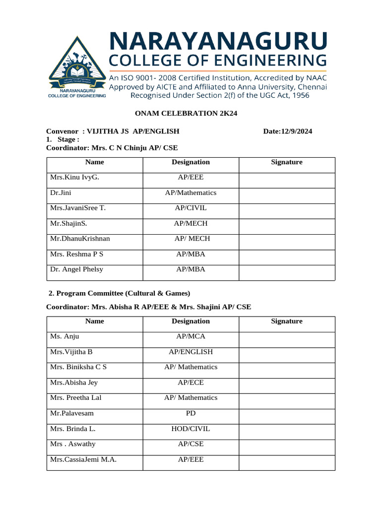 Onam Committee list 2024 | PDF