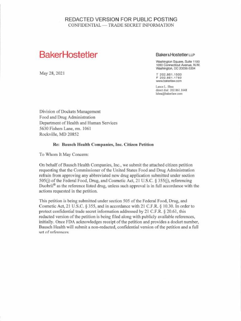 Citizen Petition - DUOBRII (Halobetasol Propionate Tazarotene) Lotion | PDF