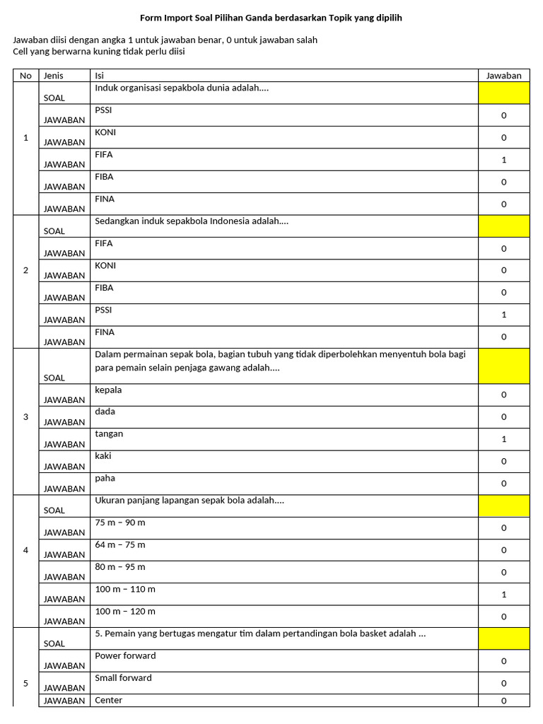 Soal Sas Pjok X Erwin | PDF