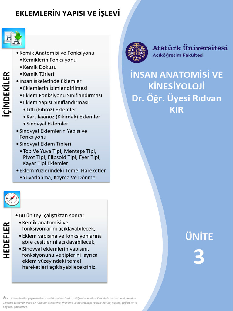 İnsan Anatomisi Ve Kinesiyoloji - 3.ünite Eklemlerin Yapısı Ve İşlevi | PDF