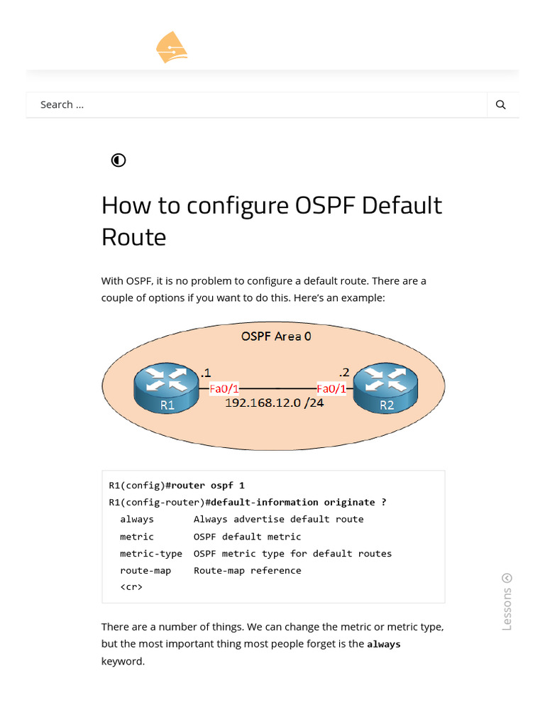 How To Configure OSPF Default Route | PDF | Router (Computing) | Telecommunications