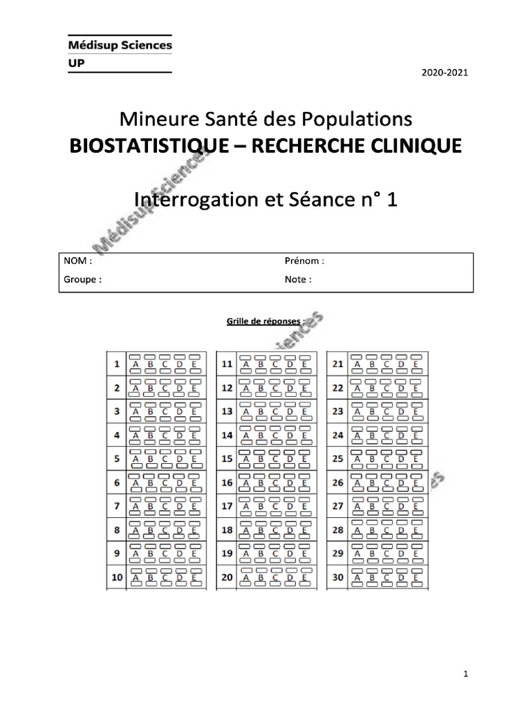 Biosta Seance 1 Sujet | PDF