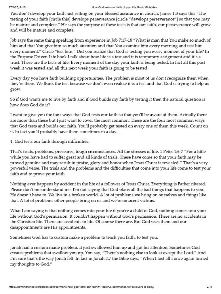 How God Tests Our Faith - Upon This Rock Ministries-2 | PDF | Faith ...